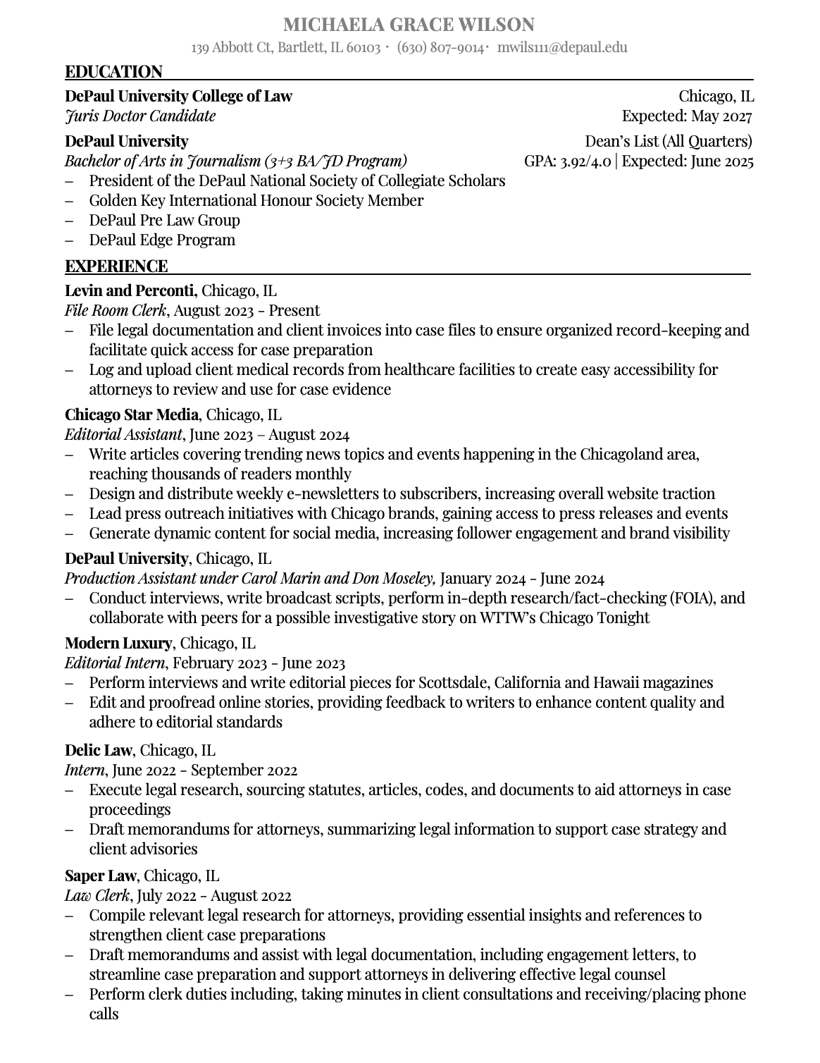 Career Documents – Michaela Wilson